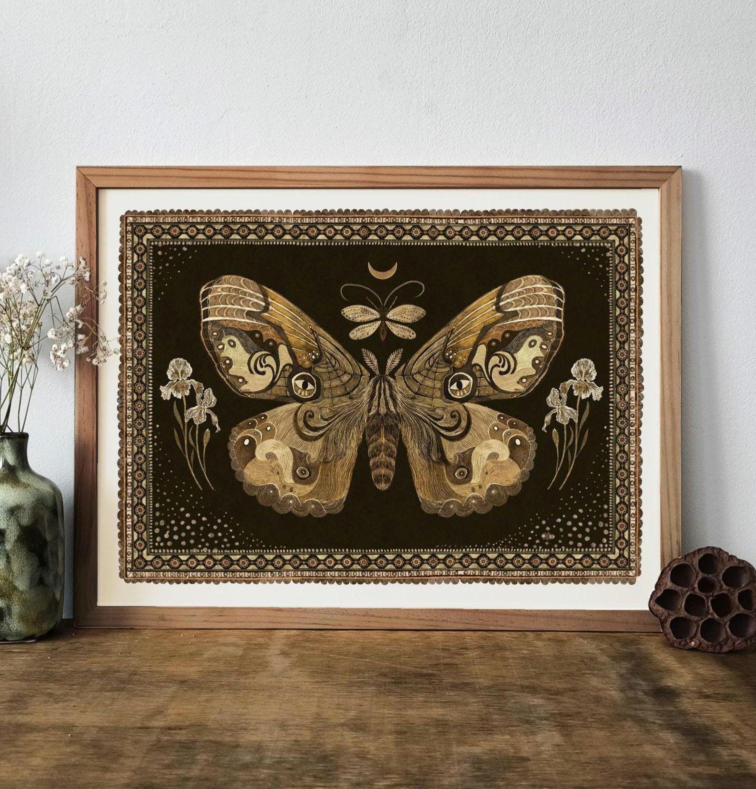 POSTER Strange moth and moon, botanical illustrations, magic art print ...