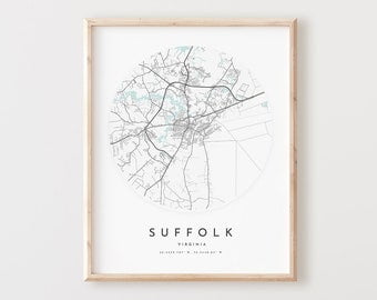POSTER Suffolk Map Print, Suffolk Map Poster City Wall Art, Va Road Map ...