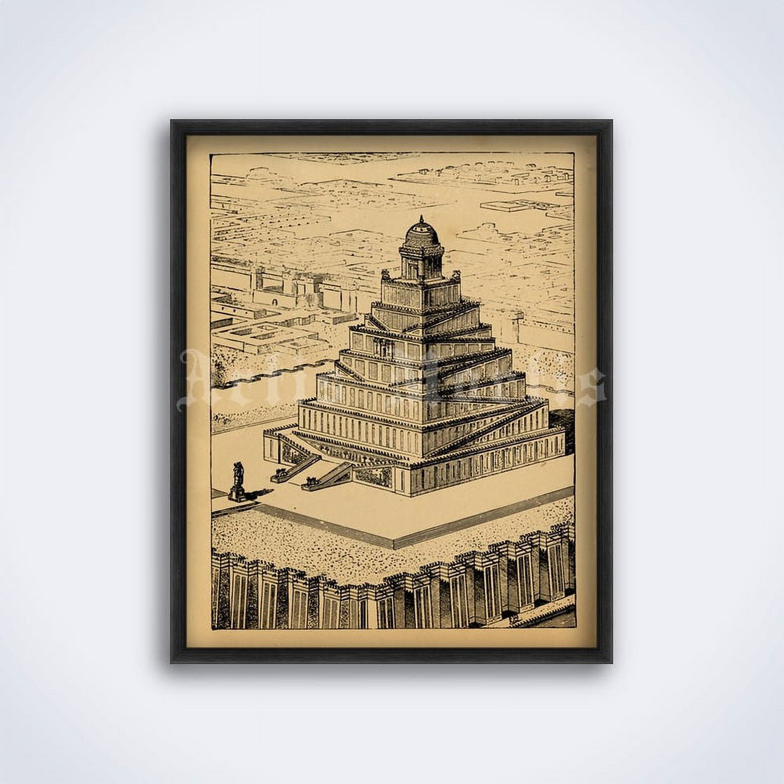 POSTER Sumerian Ziggurat illustration - Ancient Babylon pyramid, occult ...