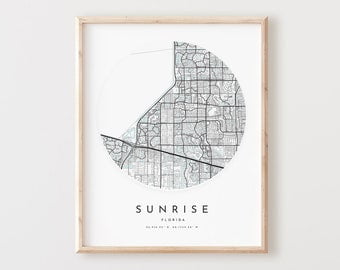 POSTER Sunrise Map Print, Sunrise Map Poster City Wall Art, Fl Road Map ...