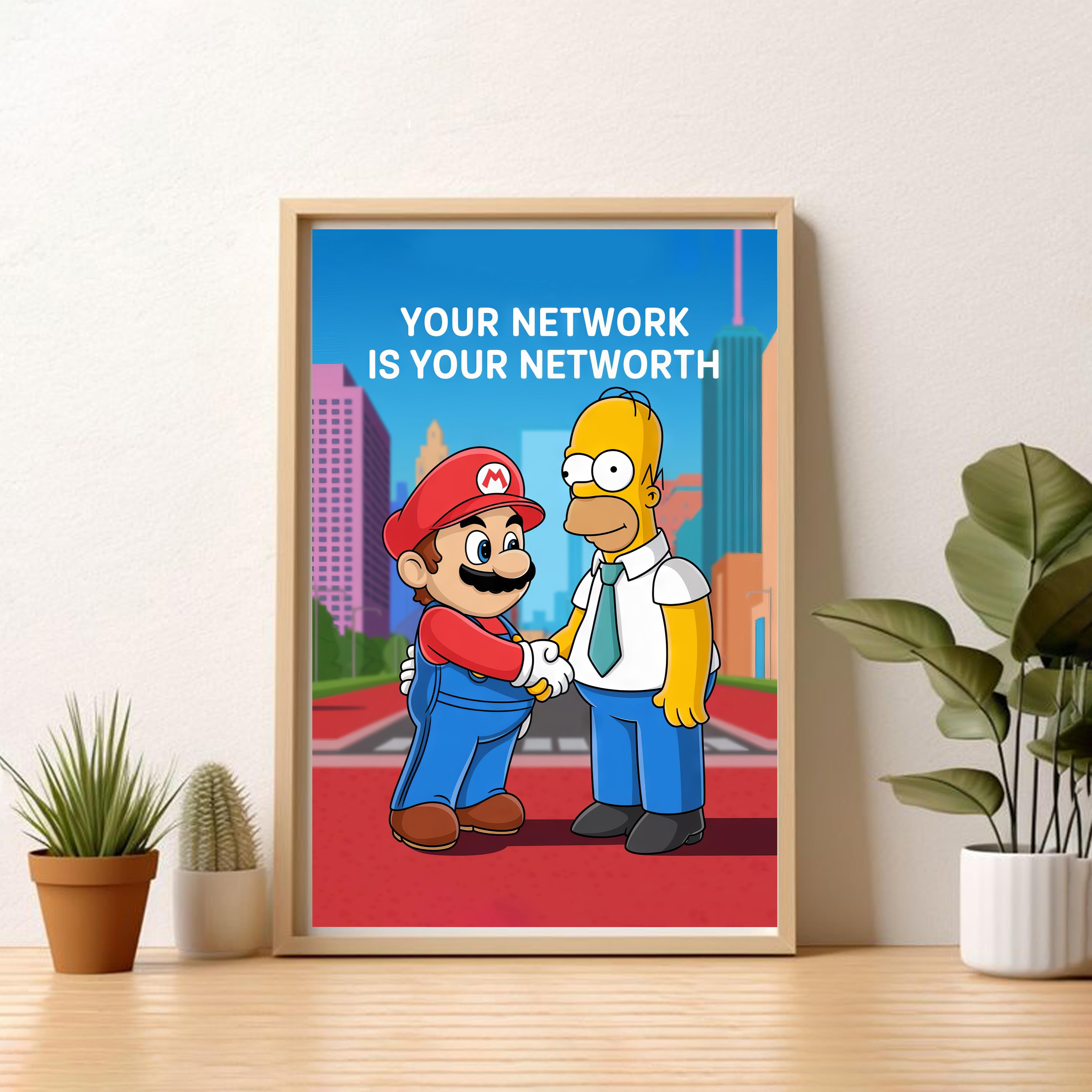 POSTER Super Mario & Homer Simpson Net-worth , Network Motivational Art ...