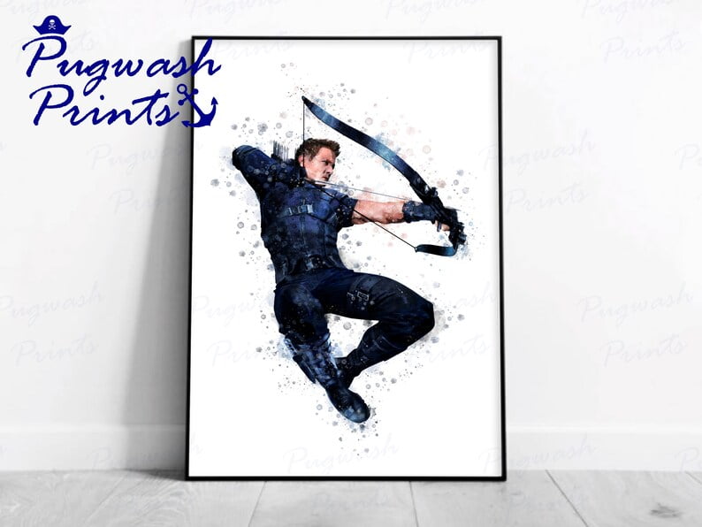 POSTER Superhero Print 'HAWKEYE' Watercolour Splash Art, Marvel ...