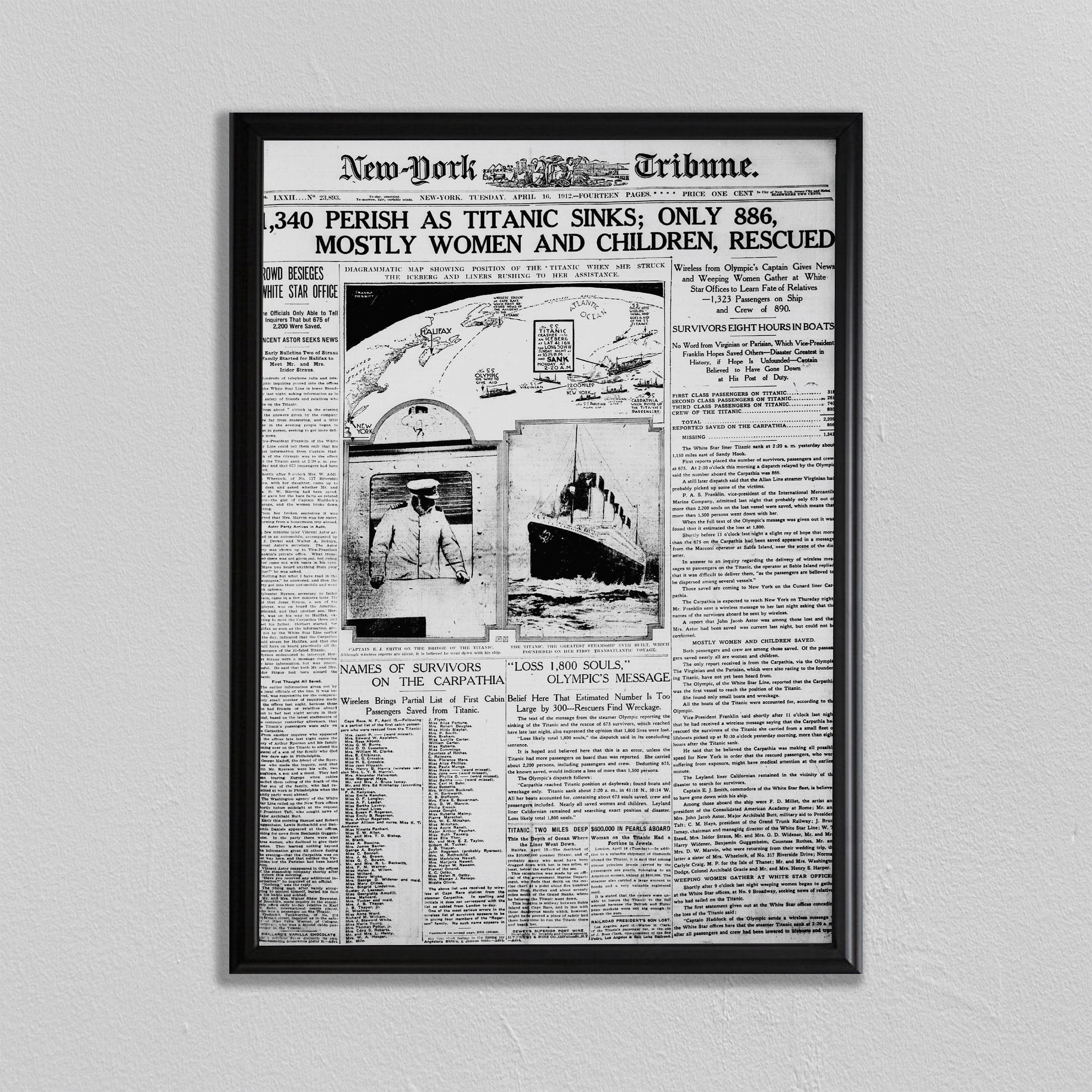 POSTER TITANIC POSTER, vintage newspaper, front page, historic news ...