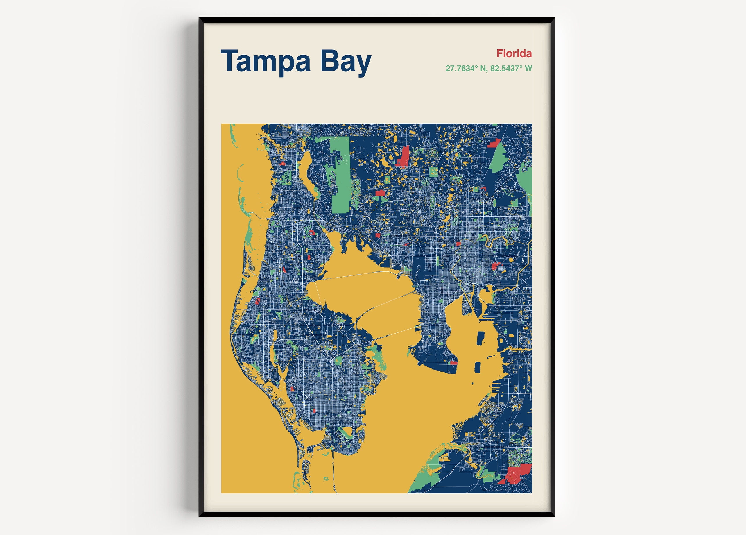 POSTER Tampa Bay Map Print, Tampa Bay FL Map Poster, Color Tampa Bay ...