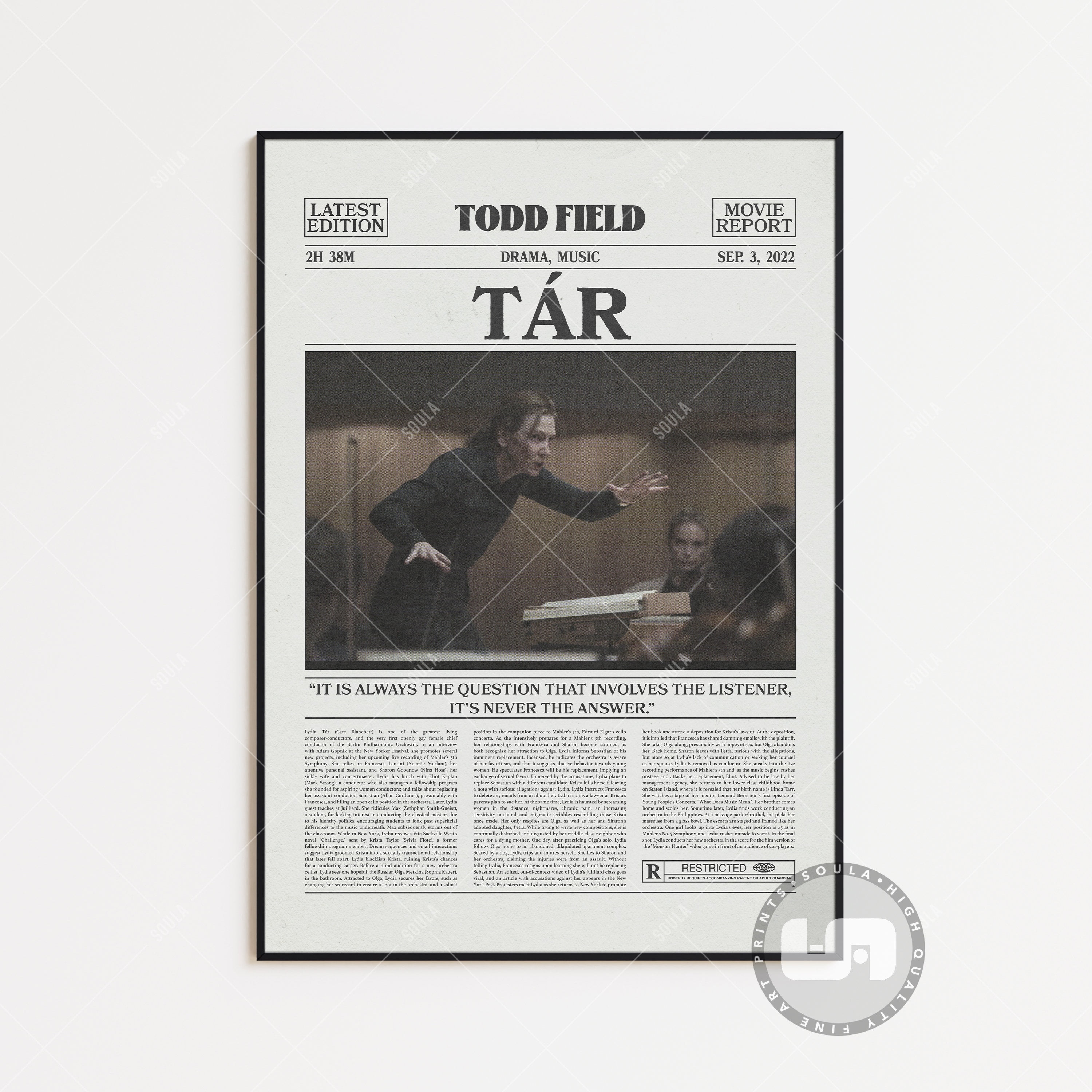 POSTER Tar Poster, Todd Field, Movie Poster, Retro Newspaper, Black ...