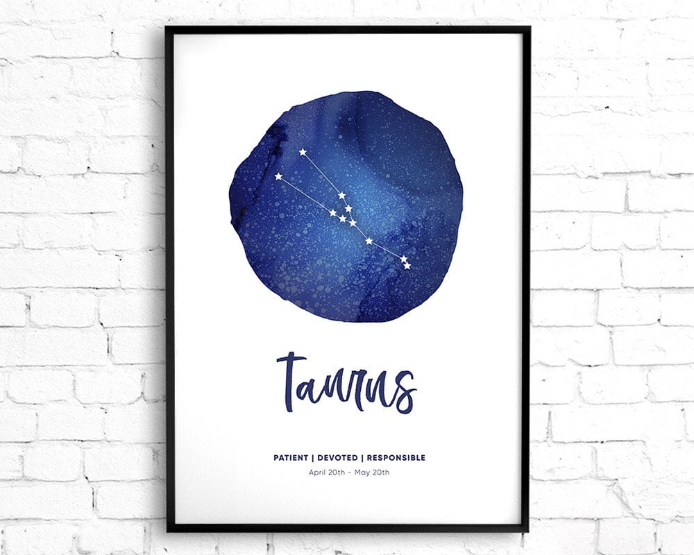 POSTER Taurus Zodiac Art, Constellation Poster, Large Wall Art ...