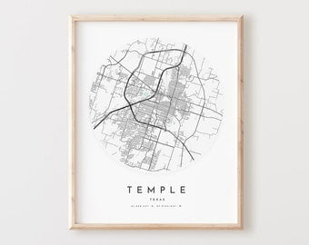 POSTER Temple Map Print, Temple Map Poster City Wall Art, Tx Road Map ...