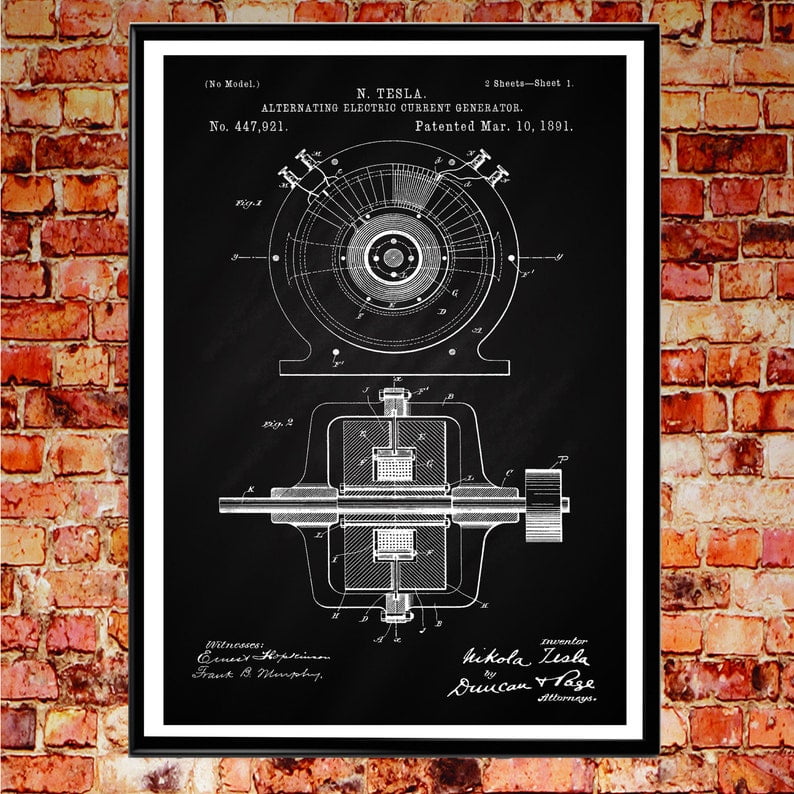 POSTER Tesla Poster Art Nikola Tesla Patent Print Alternating Electric ...