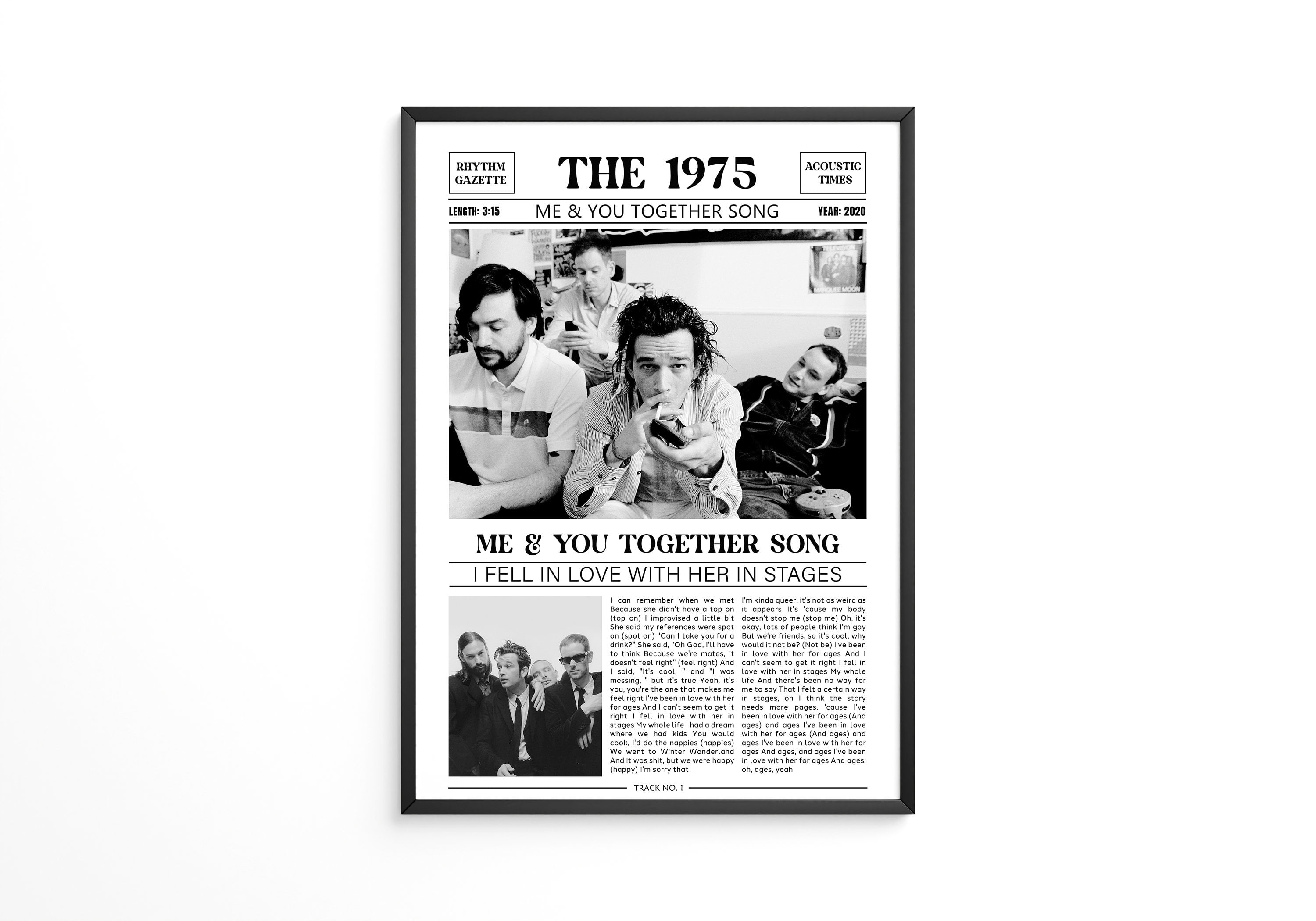 POSTER The 1975 Retro Newspaper Print / Me & You Together Song Poster ...