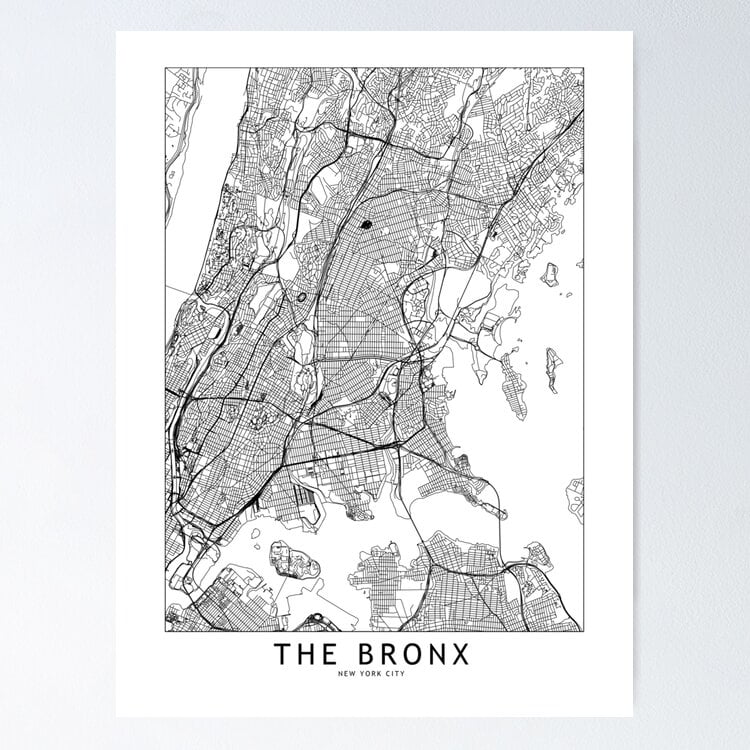 POSTER The Bronx White Map Poster UNFRAMED, 12x18 - Walmart.com
