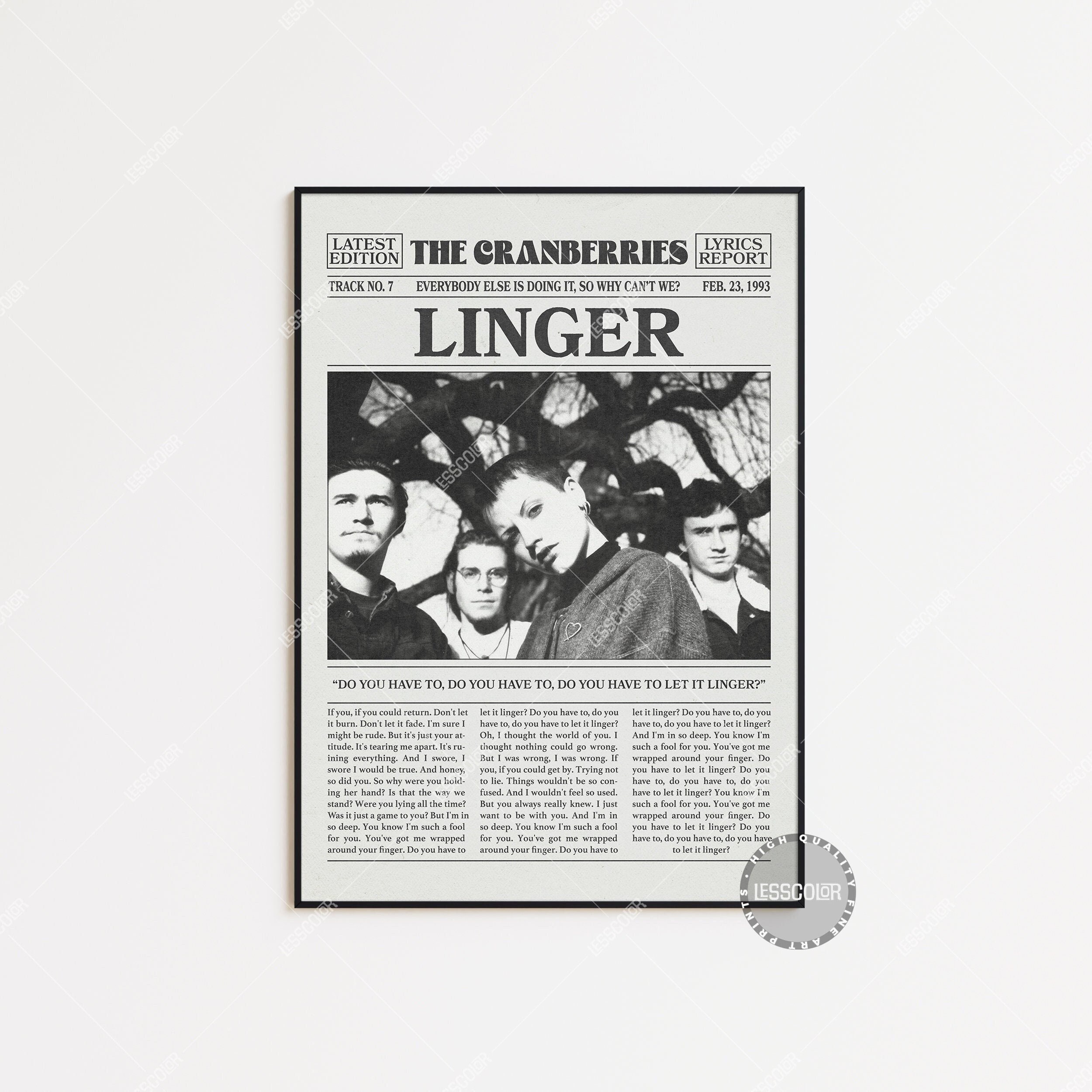 POSTER The Cranberries Retro Newspaper Print, Linger Poster, Linger ...