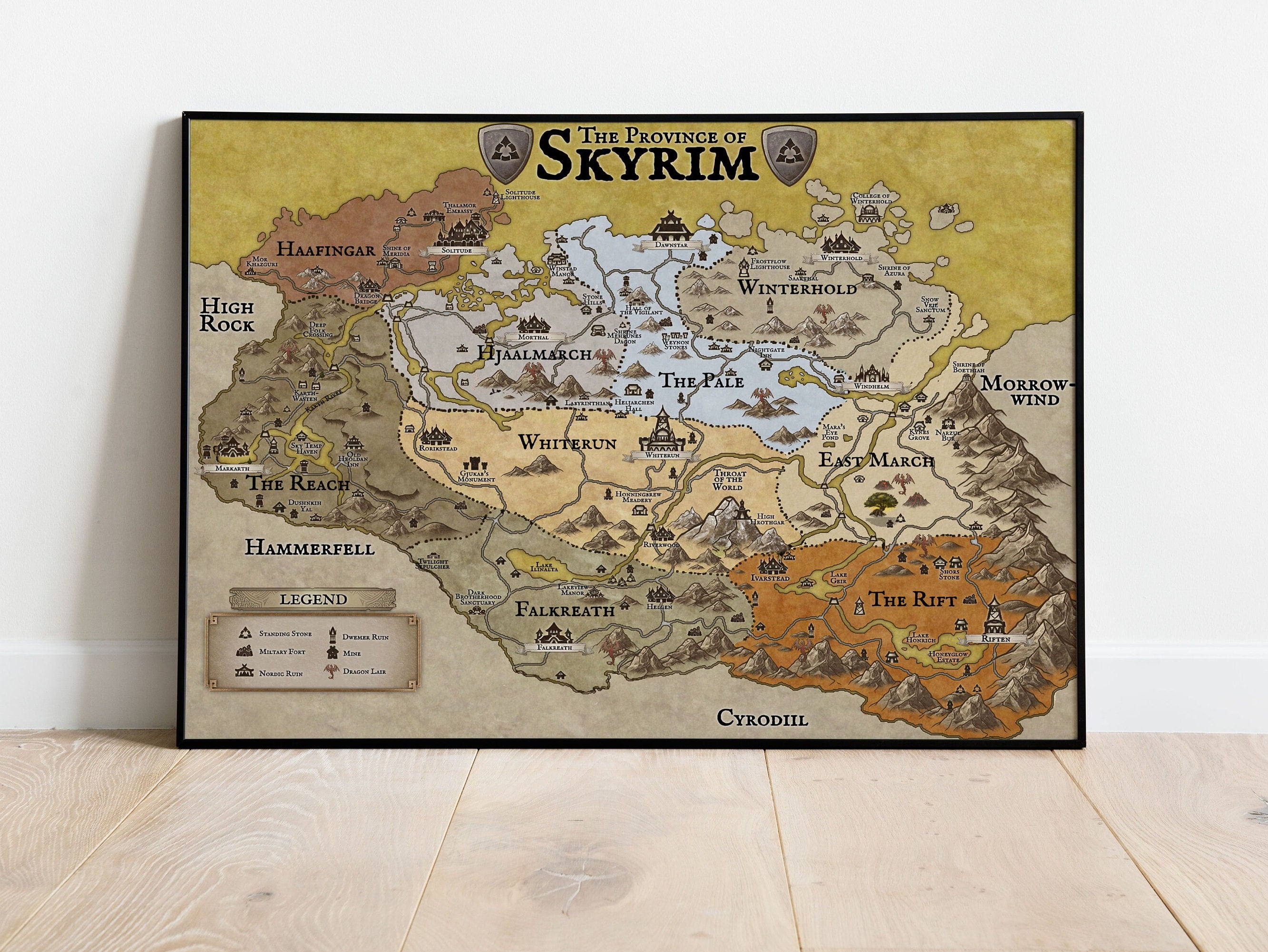 POSTER The Elder Scrolls Skyrim Map Poster, Wall Art, Rolled Print ...