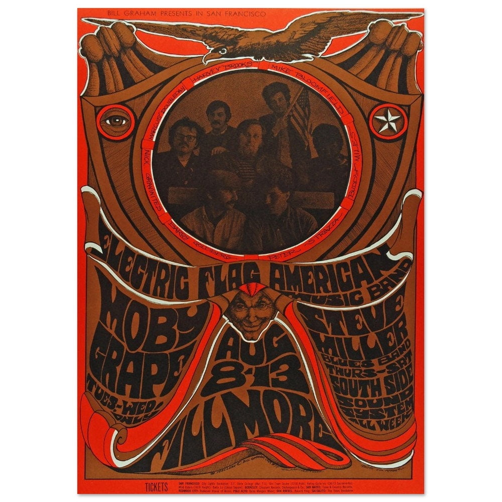 POSTER The Electric Flag 1967 San Francisco Concert Poster. Blues, Rock ...