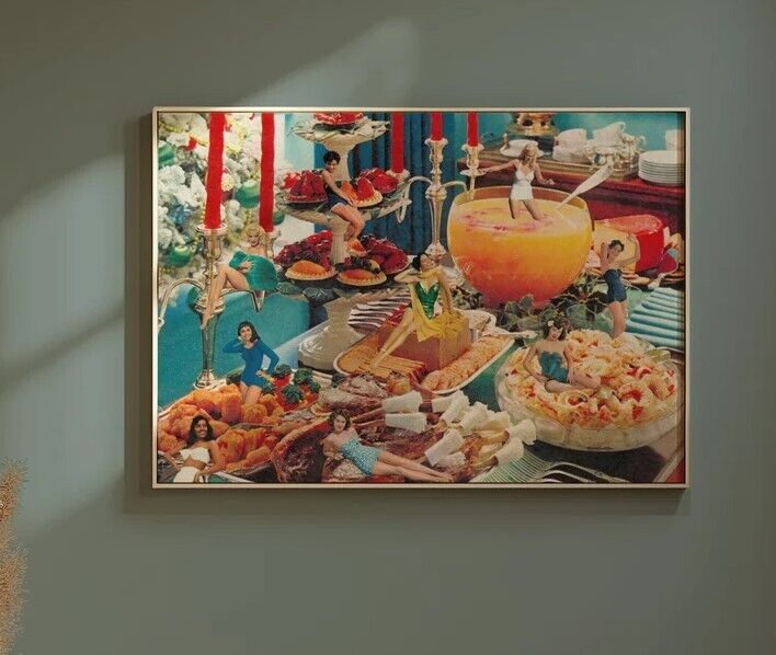 POSTER The Feast Art Print | Surreal Women Foodie Drinks Christmas ...