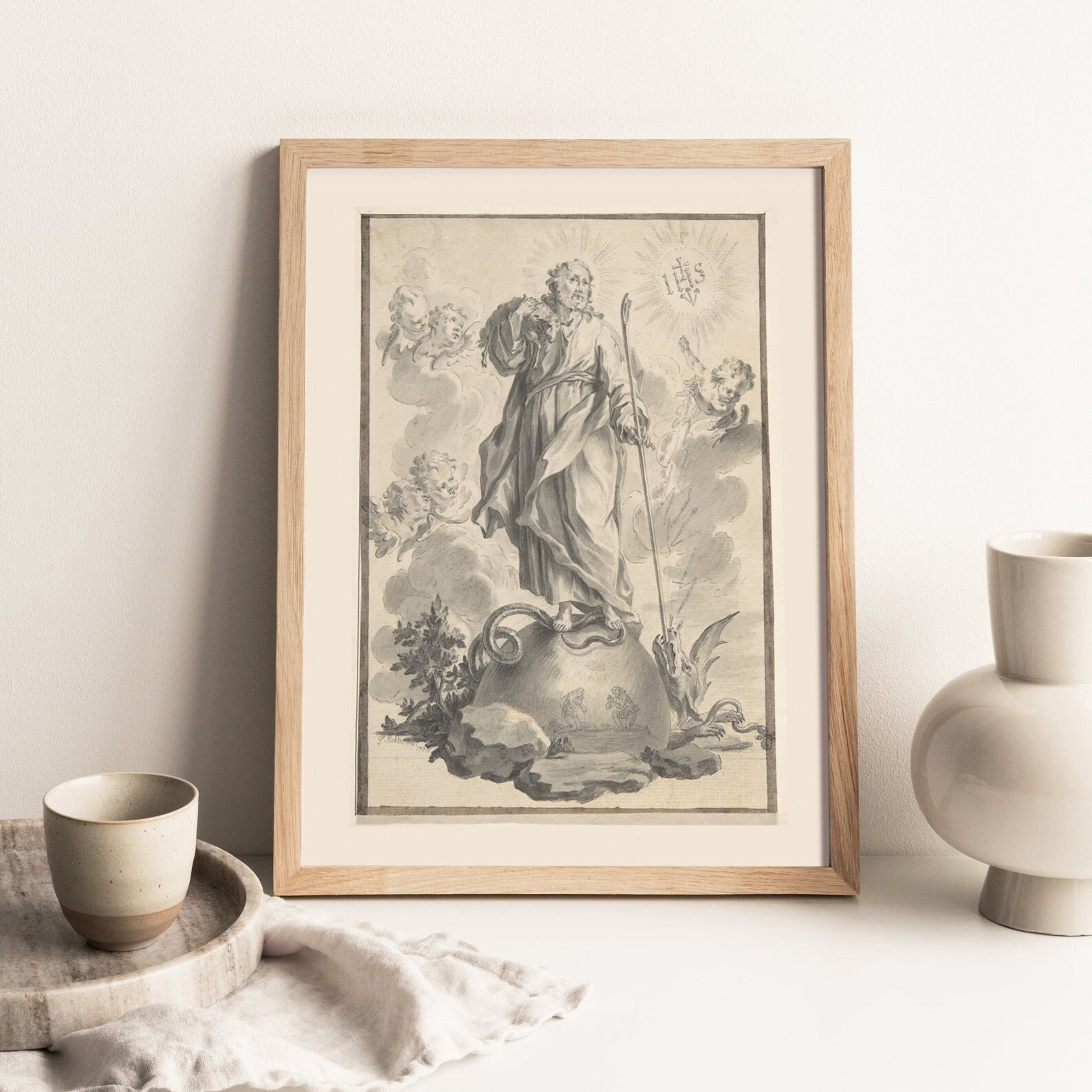 POSTER The Good Shepherd, Jesus Shepherd, Vintage Wood Cut, WALL ART ...
