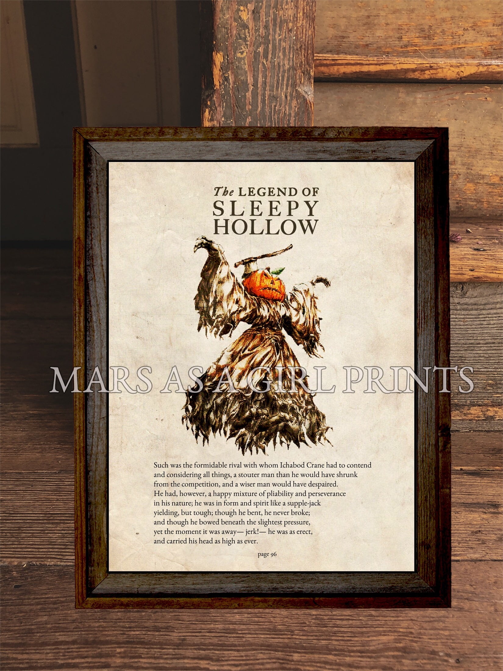 POSTER The Legend of Sleepy Hollow Book Page, Rustic Halloween ...