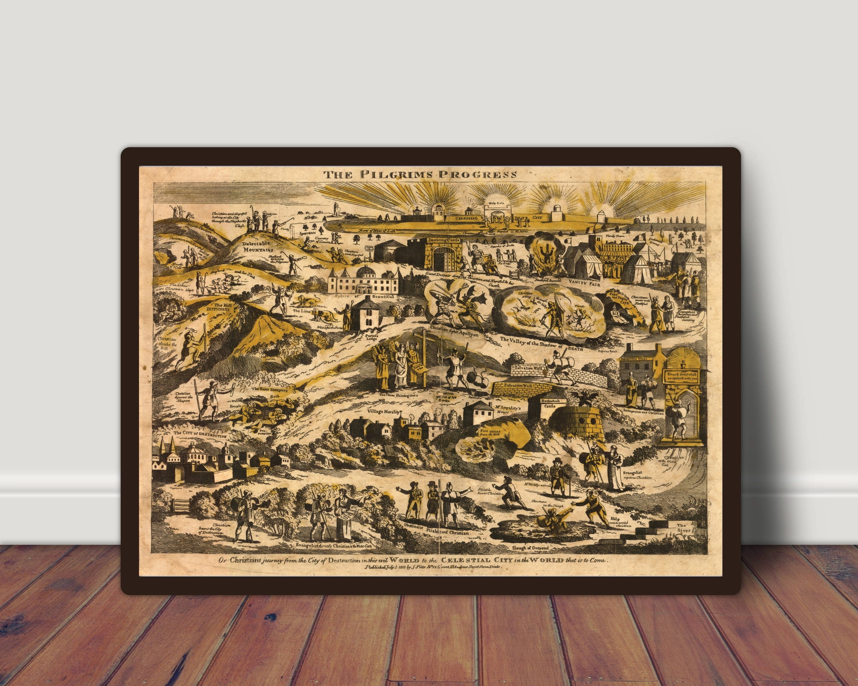 POSTER The Pilgrim's Progress Map 1813 Print, Illustration Map Of The ...