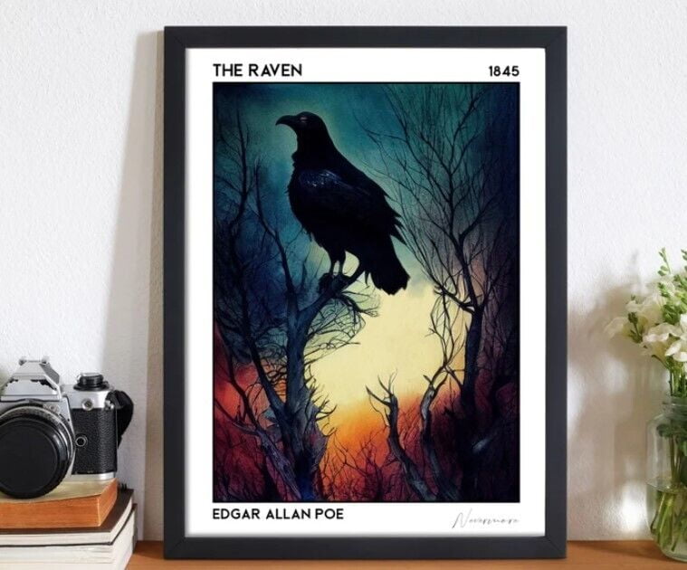 POSTER The Raven Edgar Allan Poe Art Poem Print, Dark Academia Decor ...