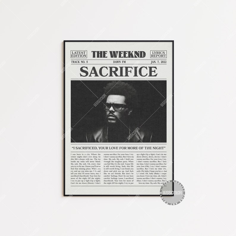POSTER The Weeknd Retro Newspaper Print, Sacrifice Poster, Sacrifice ...