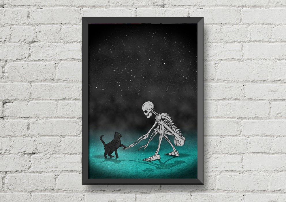 POSTER The skeleton cat,gothic decor,gothic art,cats art,wall art,black ...