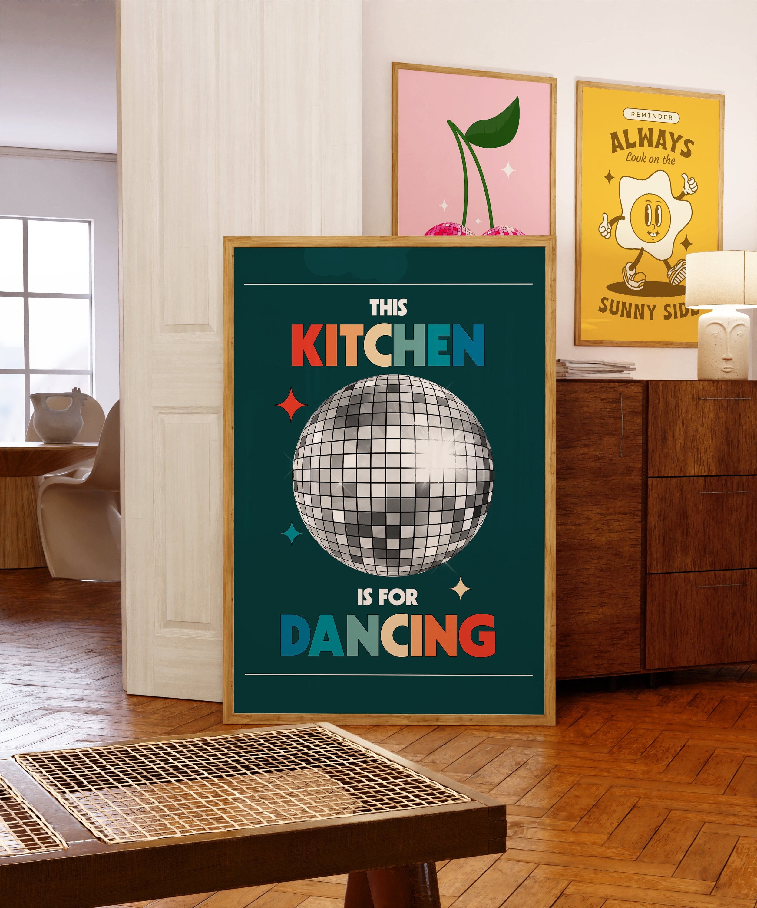 POSTER This Kitchen Is For Dancing, Retro Kitchen Art, Disco Ball Print ...