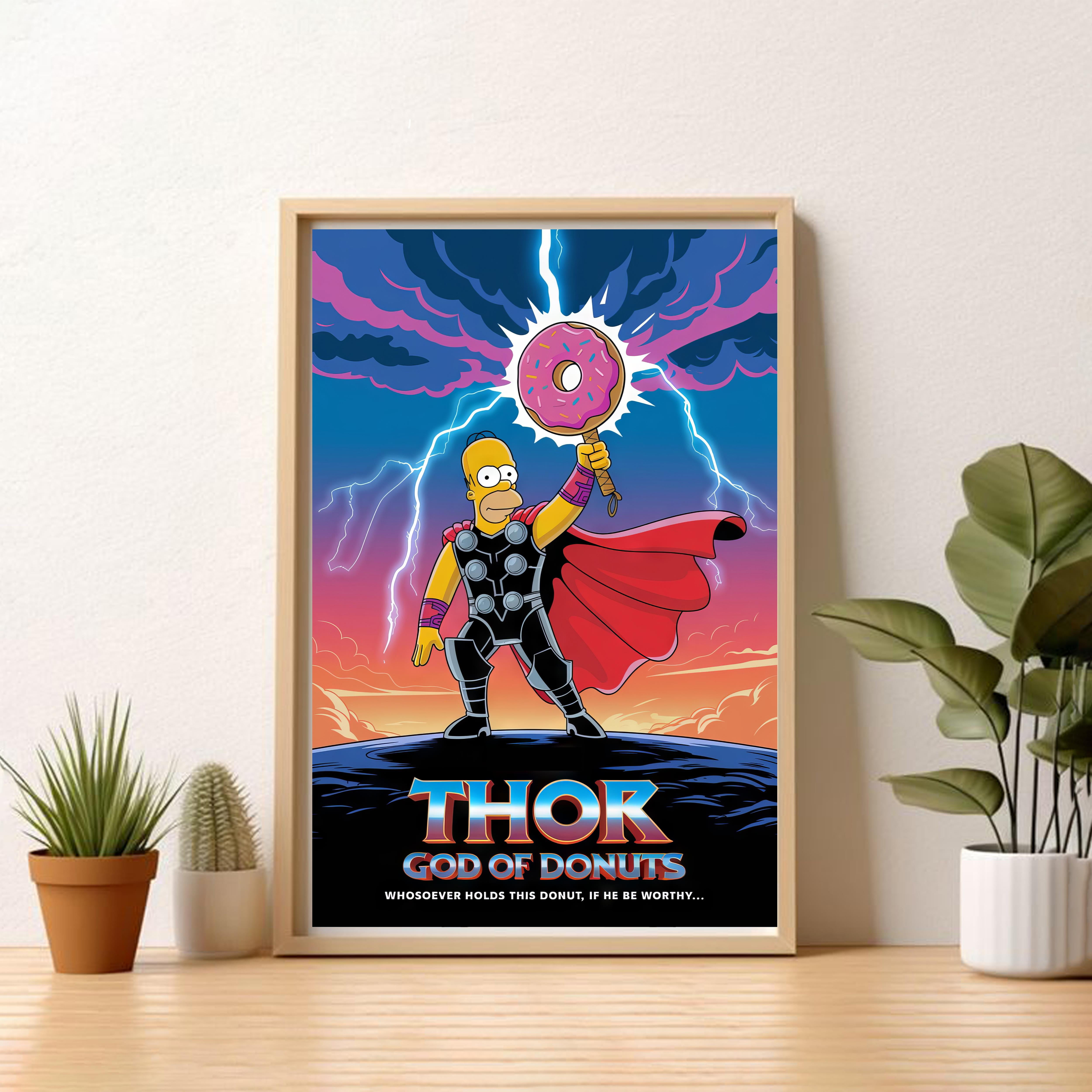 POSTER Thor God of Donuts Poster - Homer Simpson as Thor, Marvel ...