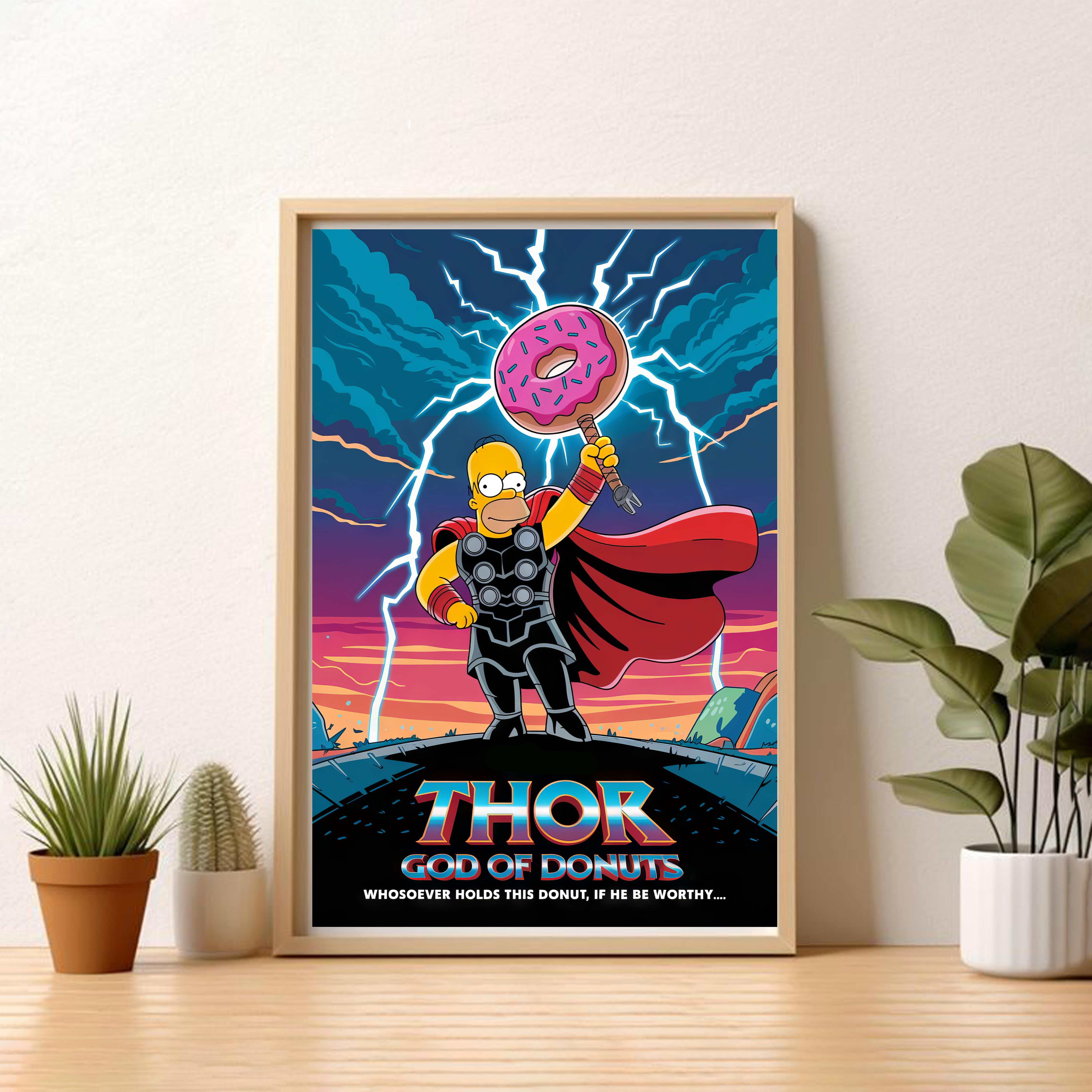 POSTER Thor God of Donuts Poster - Homer Simpson as Thor, Marvel-Inspired Design, Epic Simpsons ...