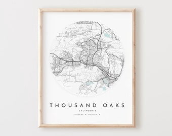 POSTER Thousand Oaks Map Print, Thousand Oaks Map Poster City Wall Art ...