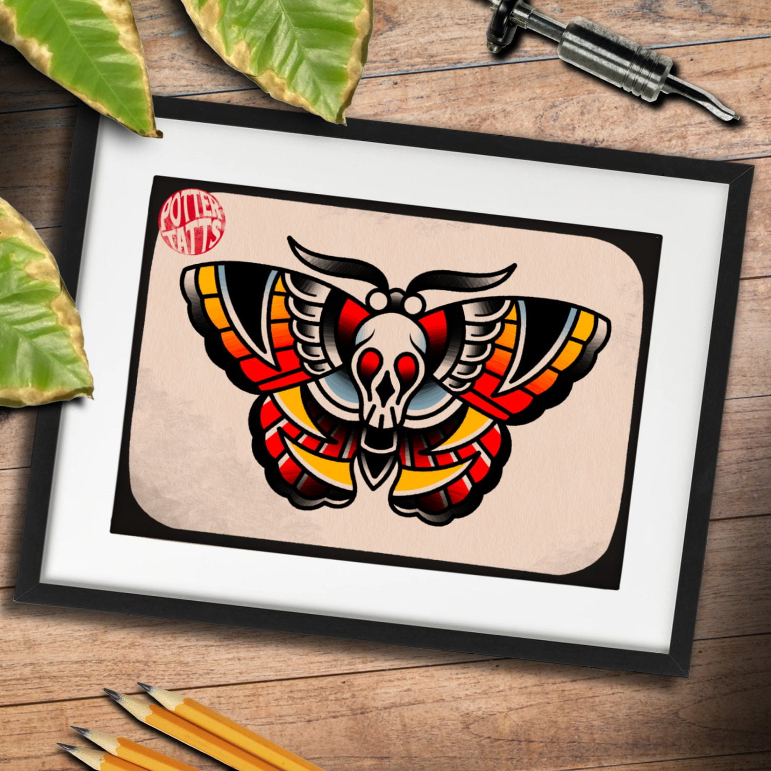 POSTER Traditional Death Head Moth - Traditional Tattoo Flash Art Print ...