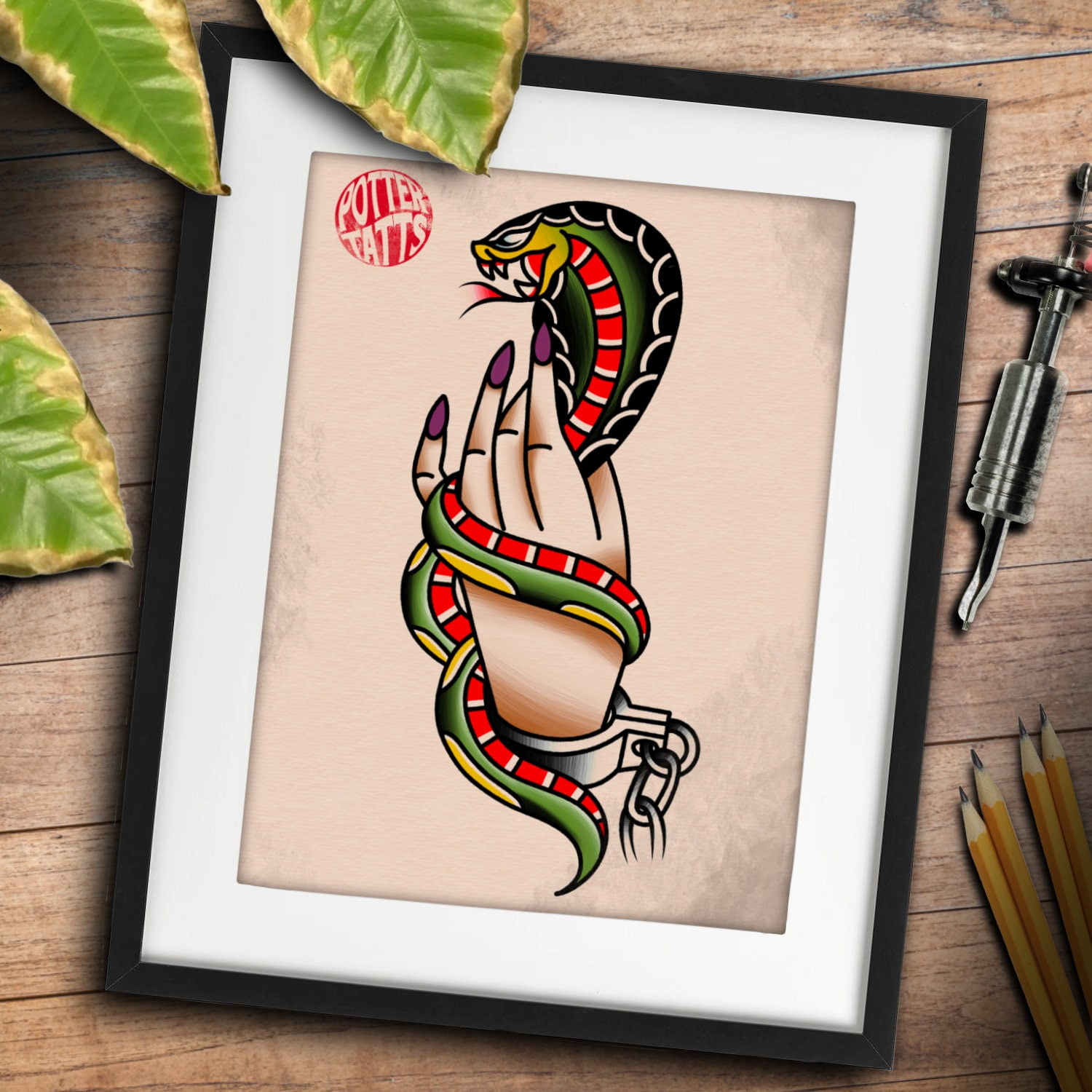 POSTER Traditional Snake - Traditional Tattoo Flash Art Print-UNFRAMED ...