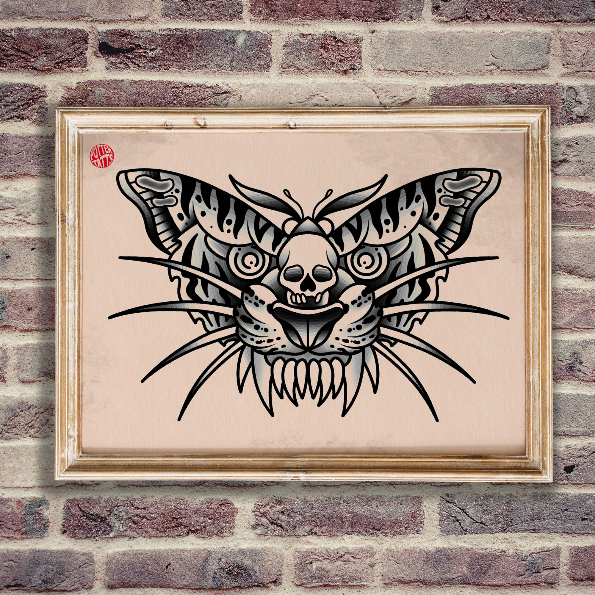 POSTER Traditional Tiger Death Moth - Old School Tattoo Flash Print ...