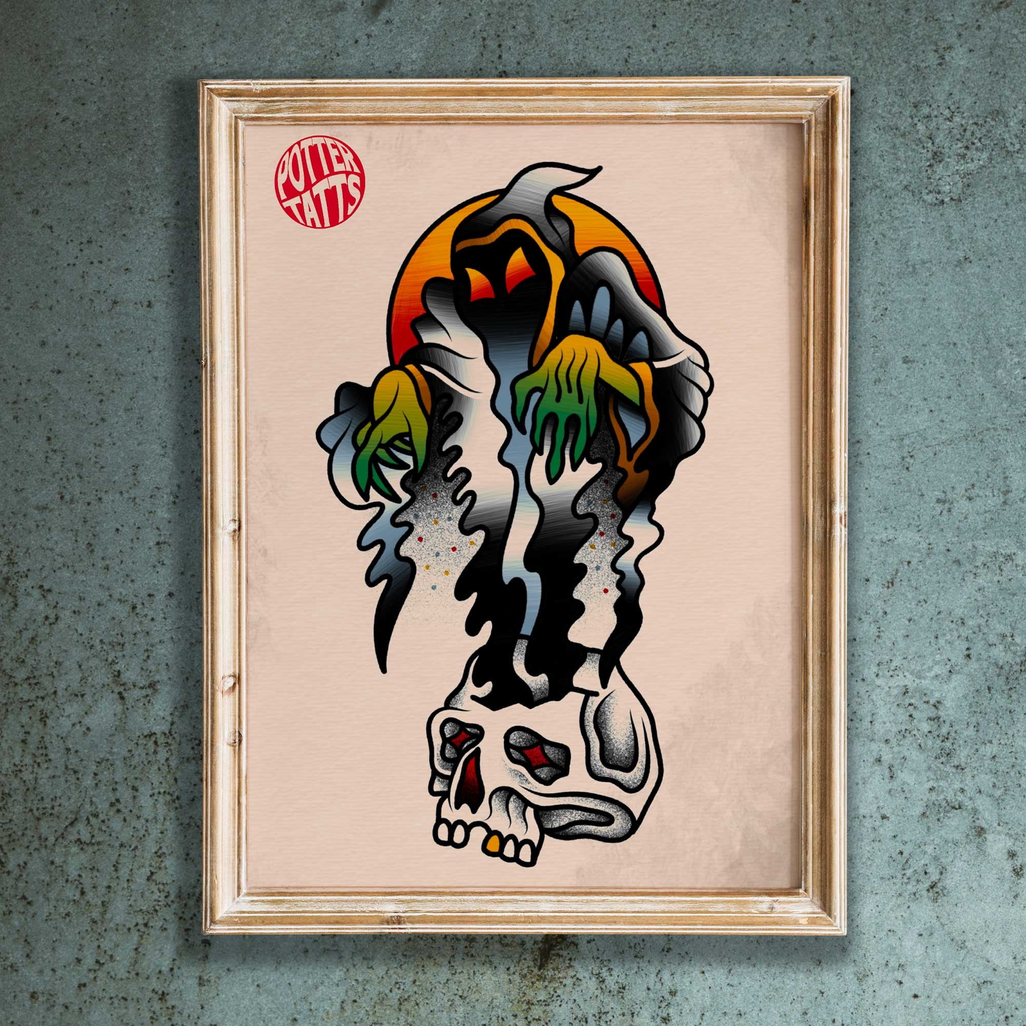 POSTER Traditional Wizard Ghoul - Old School Traditional Tattoo Flash ...