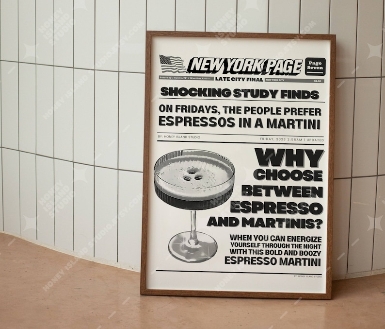 POSTER Trendy Headline Poster,New York News Wall Art,Espresso Martini ...