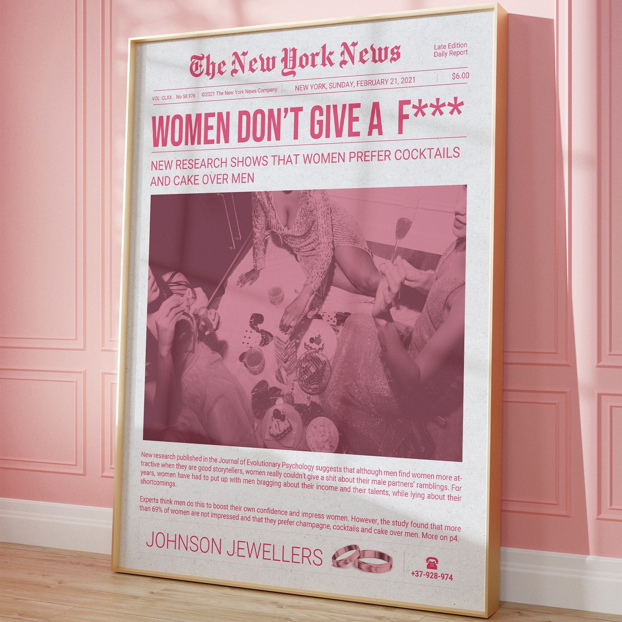 POSTER Trendy Newspaper Print, Pink Newspaper Poster, Bar Cart Wall Art ...