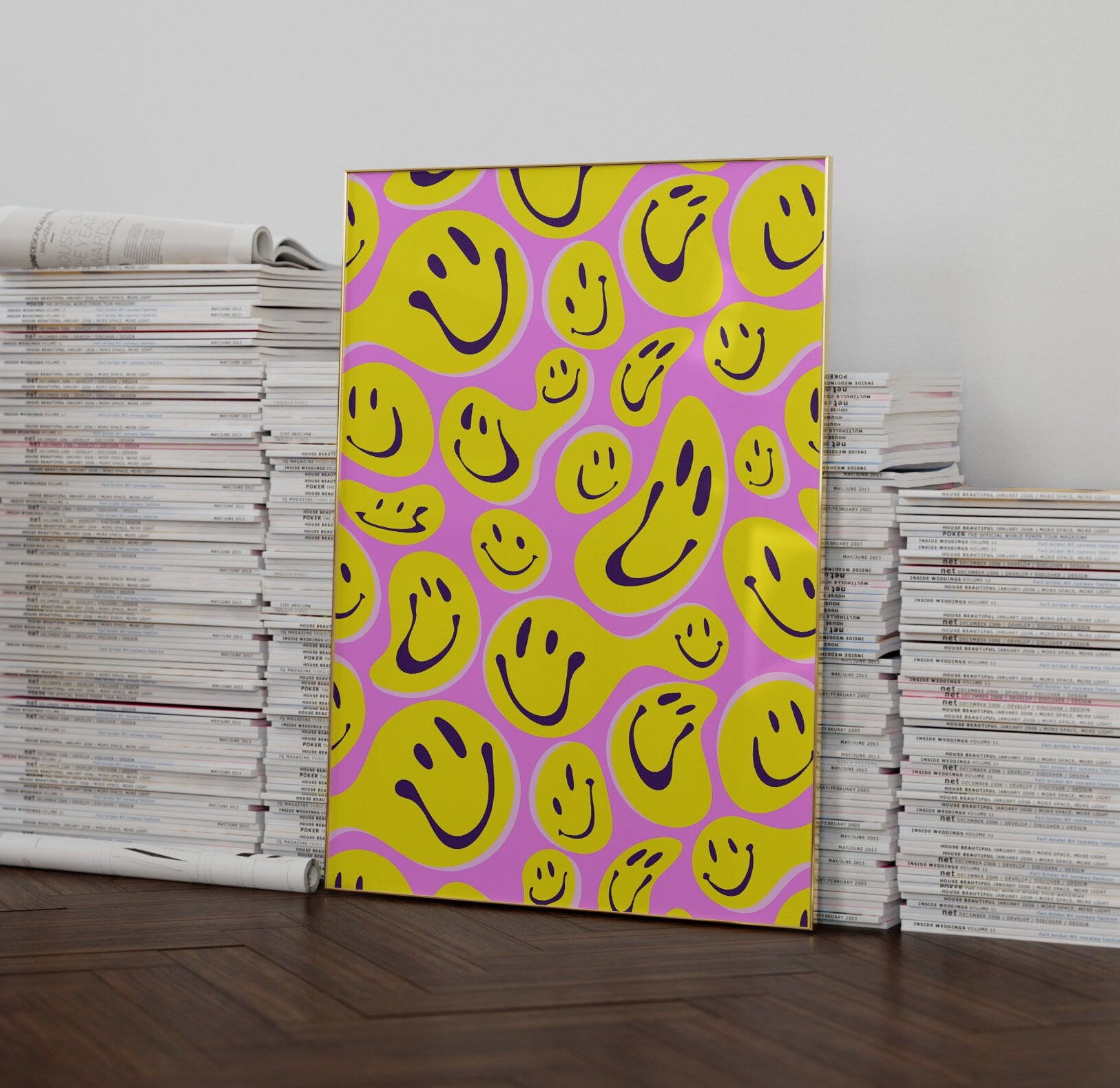POSTER Trippy Smiley Face Trendy Wall Art Poster Funky Art Smiley Wall ...