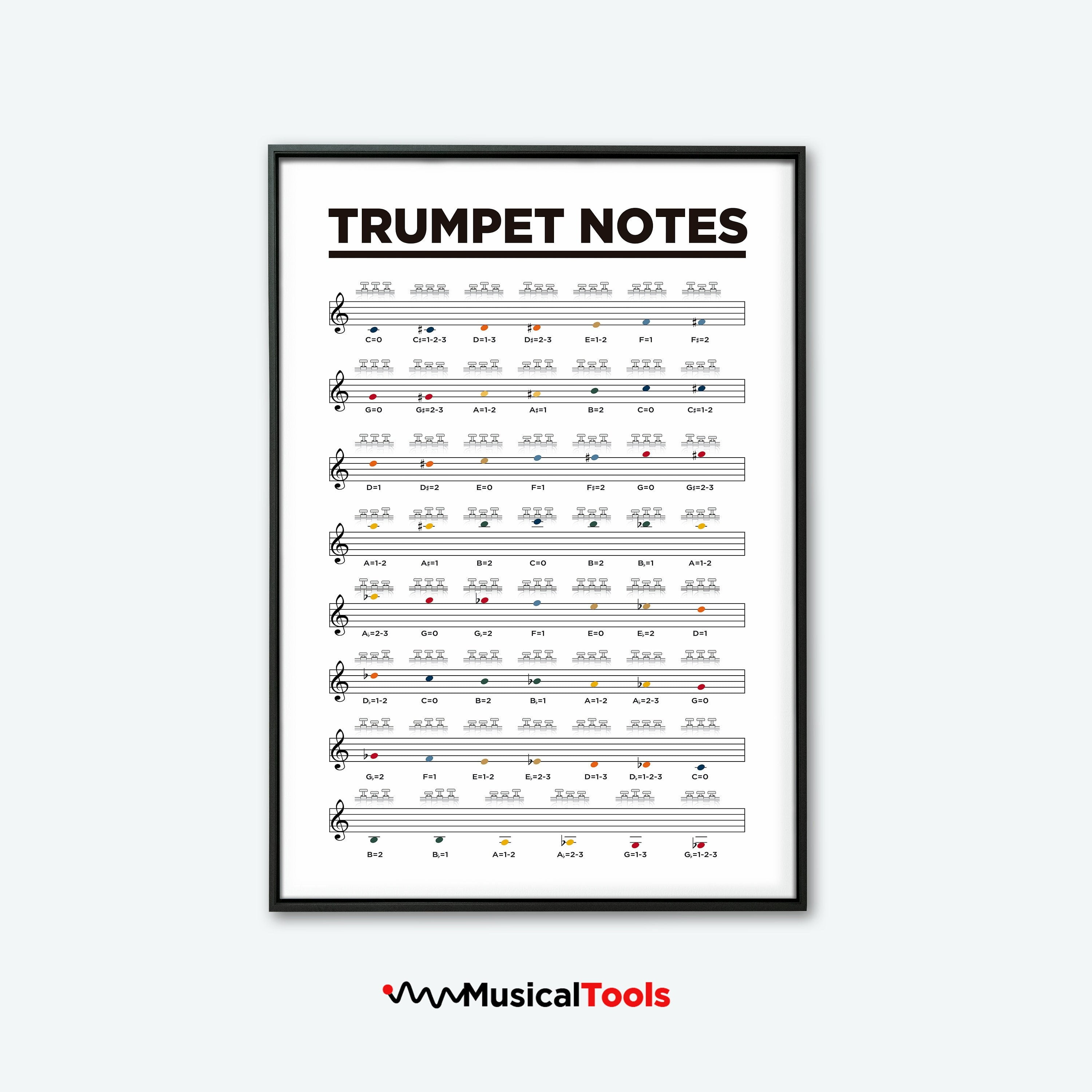 POSTER Trumpet Notes Fingering Chart Poster. Music Poster. Learn ...