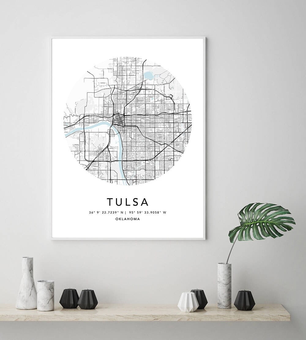 POSTER Tulsa Map Print Wall Art Poster United States Map Print Black ...