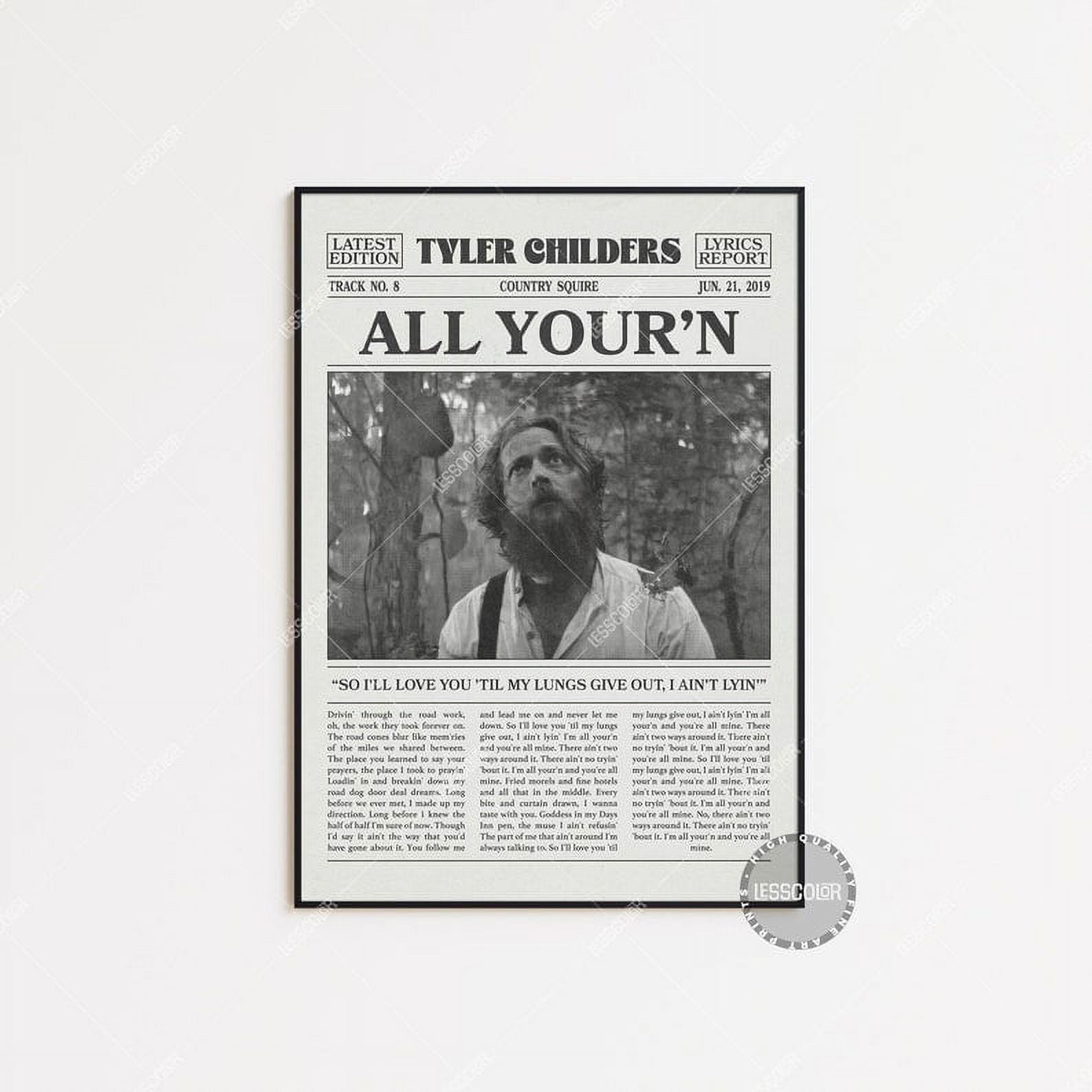 POSTER Tyler Childers Retro Newspaper Print, All Your'n Poster, Lyrics ...