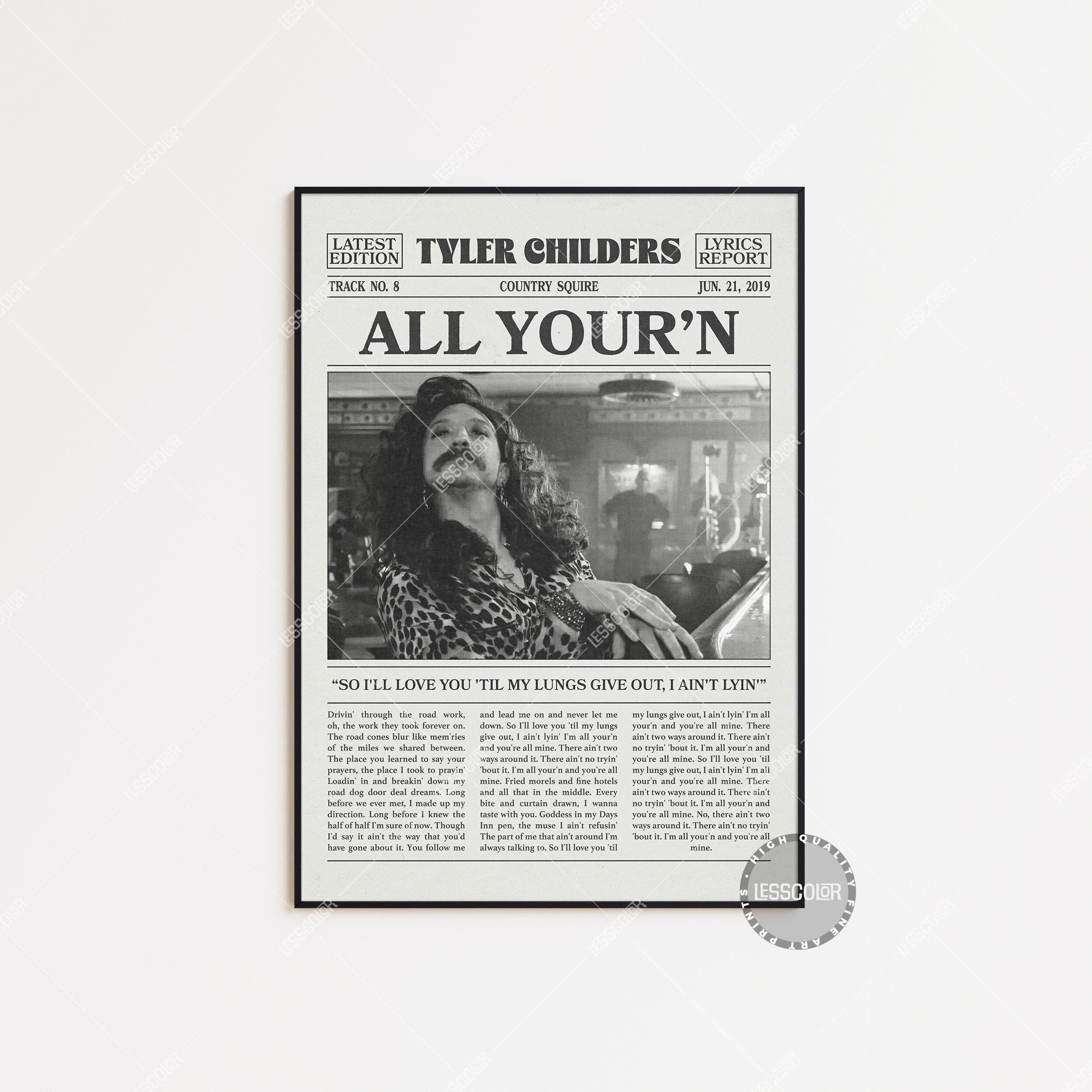 POSTER Tyler Childers Retro Newspaper Print, All Your'n Poster, Lyrics ...