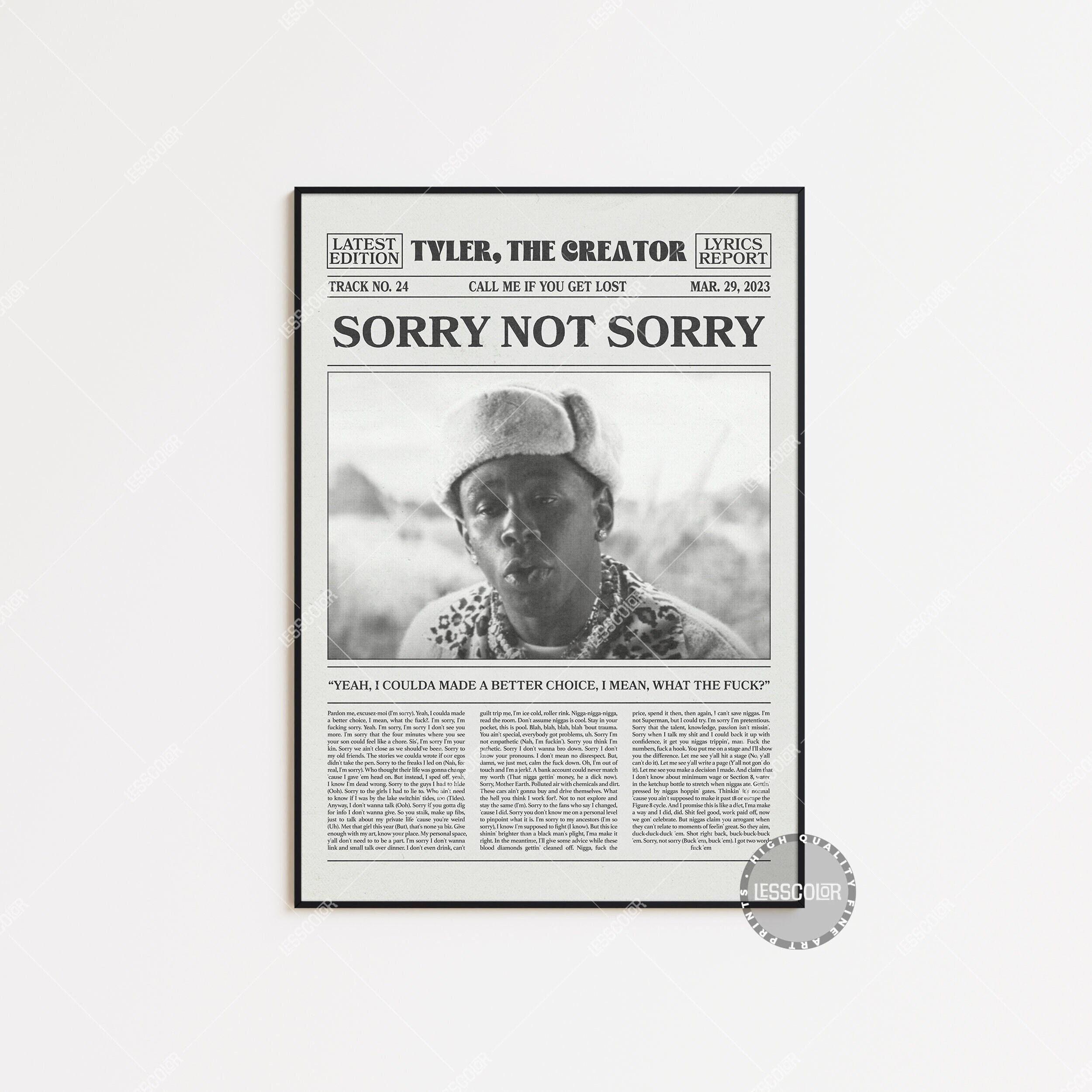POSTER Tyler, The Creator Retro Newspaper Print, SORRY NOT SORRY Poster ...
