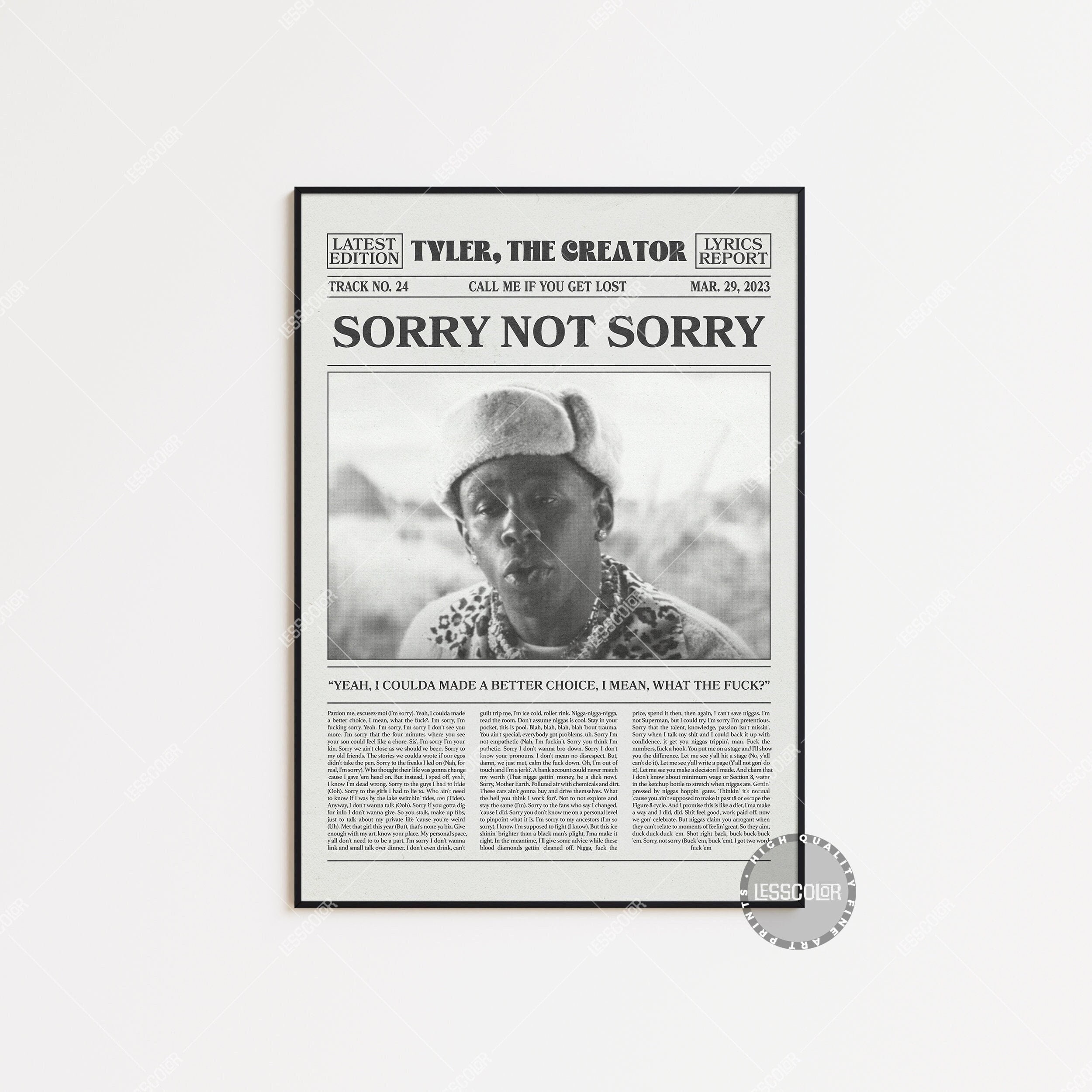 POSTER Tyler, The Creator Retro Newspaper Print, SORRY NOT SORRY Poster ...