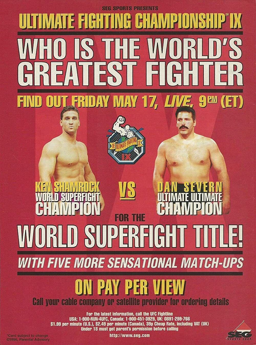 POSTER UFC 9 IX Motor City Madness Severn vs Shamrock Ultimate Fighting ...