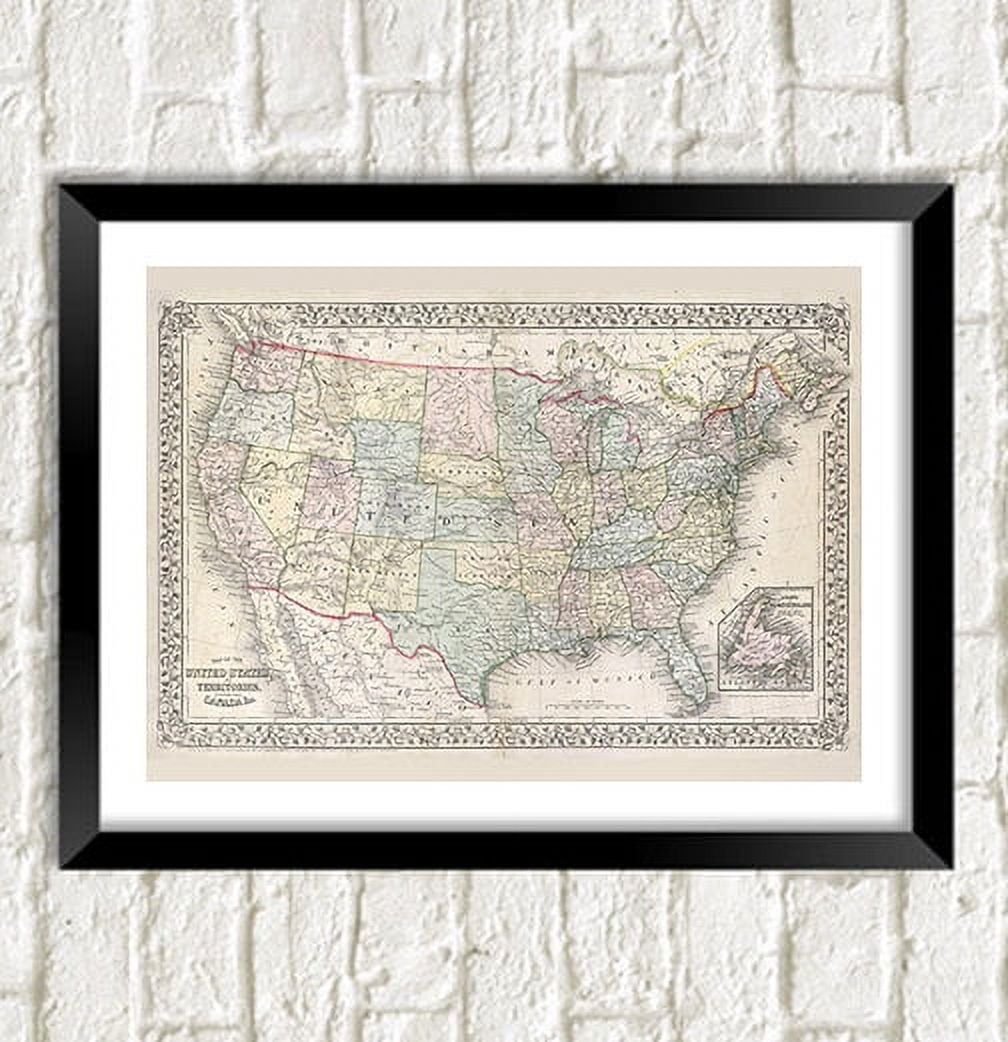POSTER USA Map Print: Vintage American Atlas Cartography-UNFRAMED ...