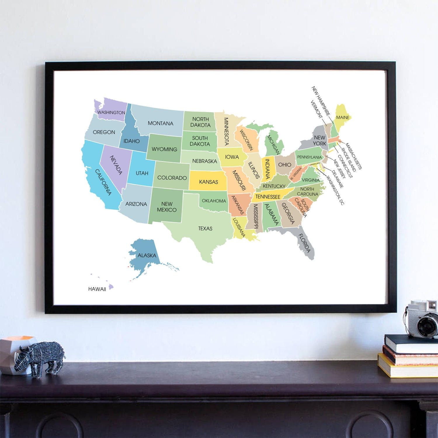 POSTER USA Map with State, Travel Map Poster, Wanderlust Wall Art Print ...