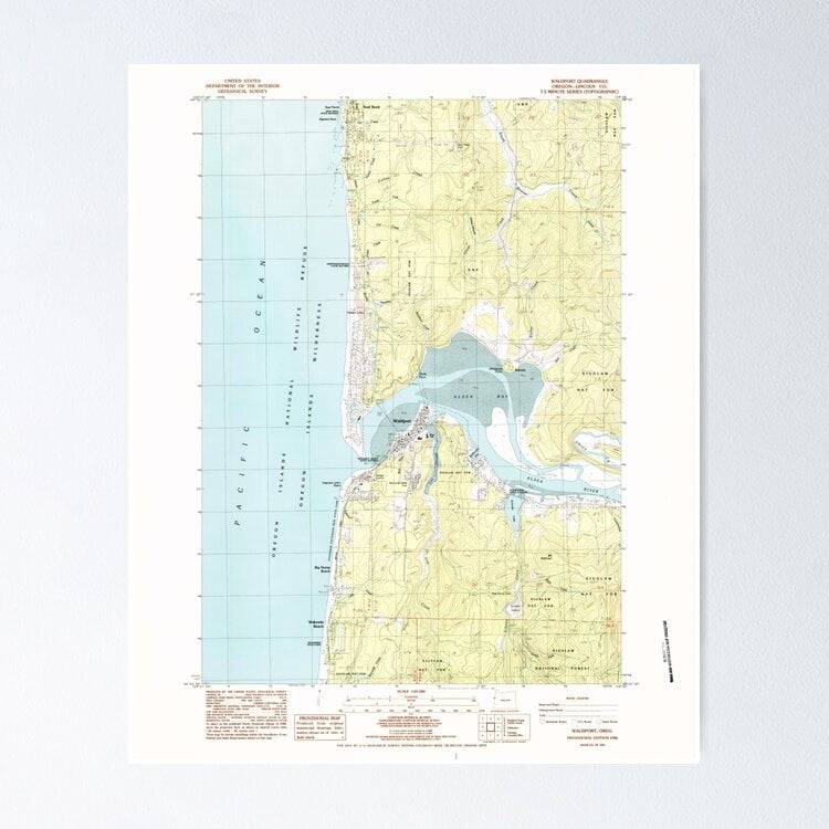 POSTER USGS Topo Map Oregon Waldport 281988 1984 24000 Poster NO FRAMED ...