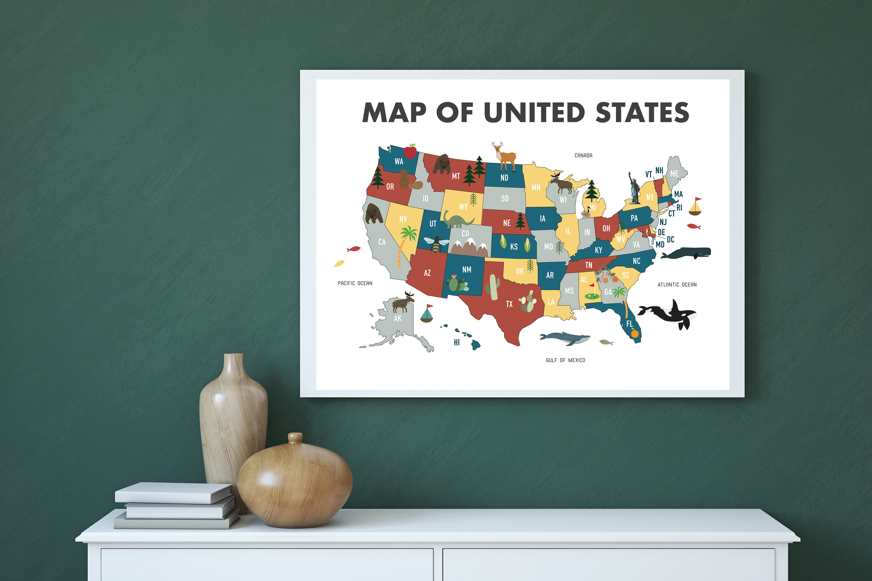 POSTER United States Map - Kids Maps - Map of USA - Map Print - Wall ...