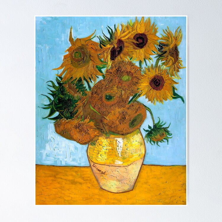 POSTER Vase with Twelve Sunflowers with Blue Background 1888 Poster NO ...