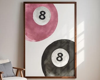 POSTER Vintage 8 Ball Print, Lucky Pool Ball Wall Art, Retro Hand Drawn ...