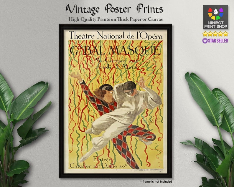 POSTER Vintage Art Poster, ThÃ©Ã¢tre National De L'opÃ©ra Grand Bal De La Mi-CarÃªme (1921 ...