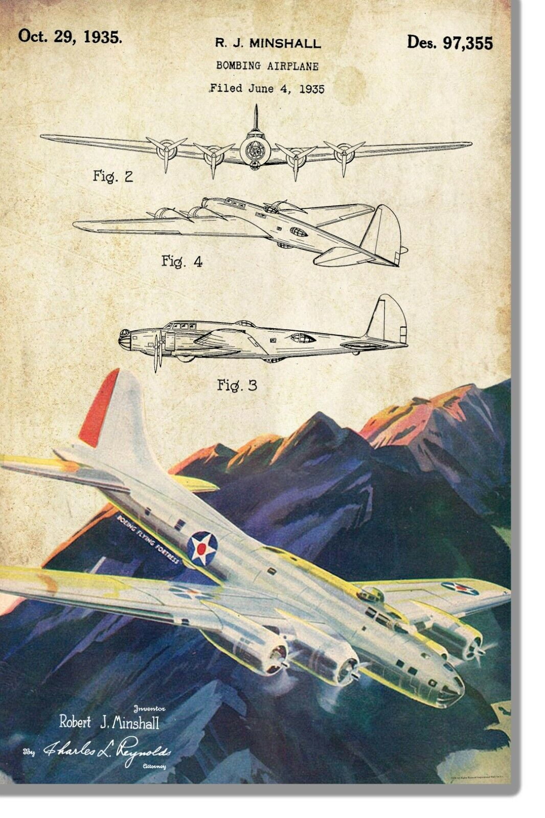 POSTER Vintage B-17 Heavy Bomber Commando Patent Art Print Wall Decor ...